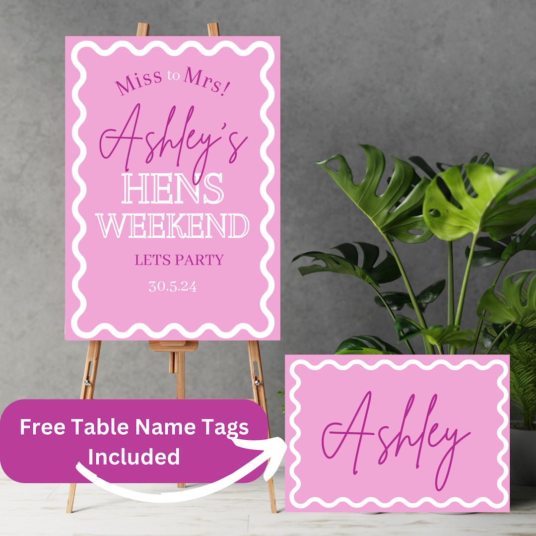 Swirls & Scallop Welcome Sign With Free Table Name Tags - Retro Party ...
