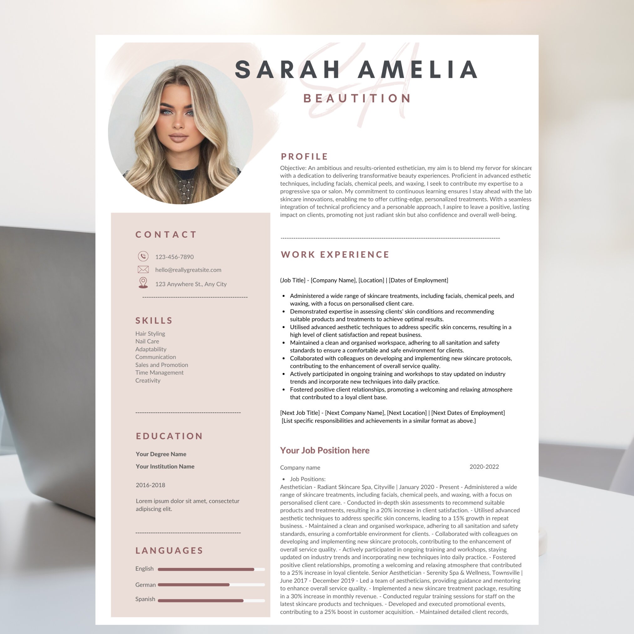 Esthetician Beauty CV, Modern Resume, Stylist & Makeup Artist Template ...