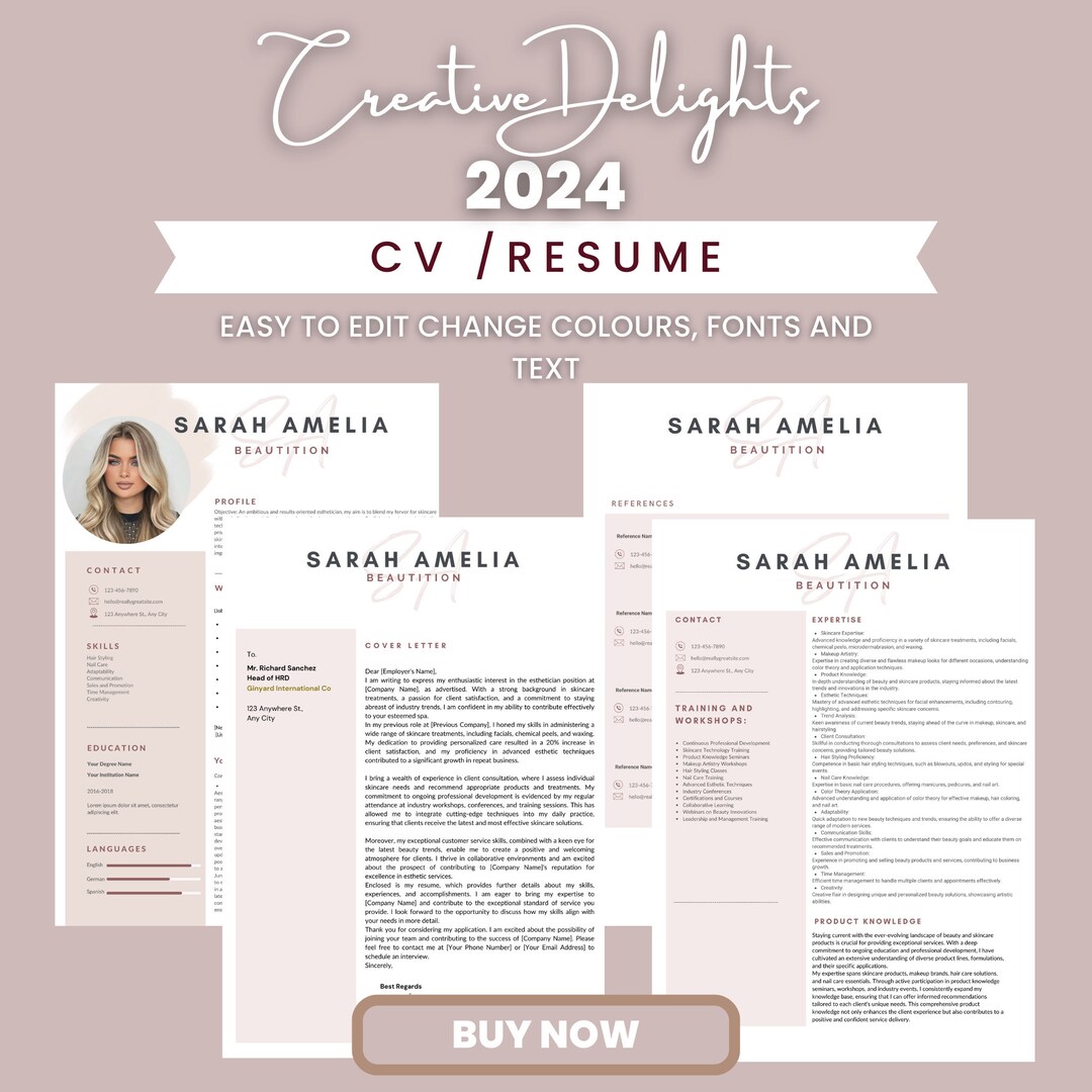 Esthetician Beauty CV, Modern Resume, Stylist & Makeup Artist Template ...