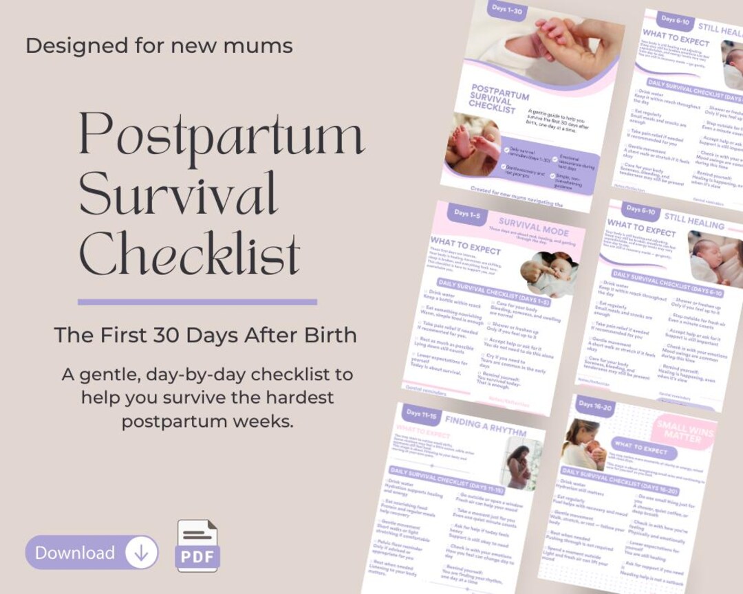 Postpartum Survival Checklist, First 30 Days After Birth, Postpartum ...