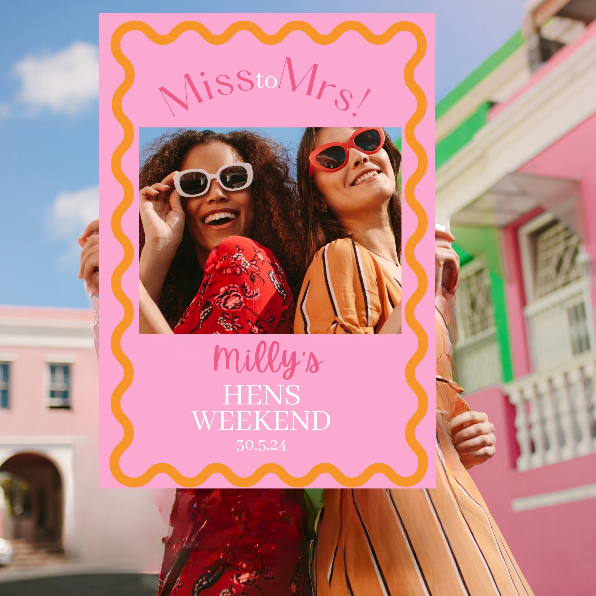 Swirl Bachelorette Party Selfie Photo Sign - Pink & Orange Hens Digital ...