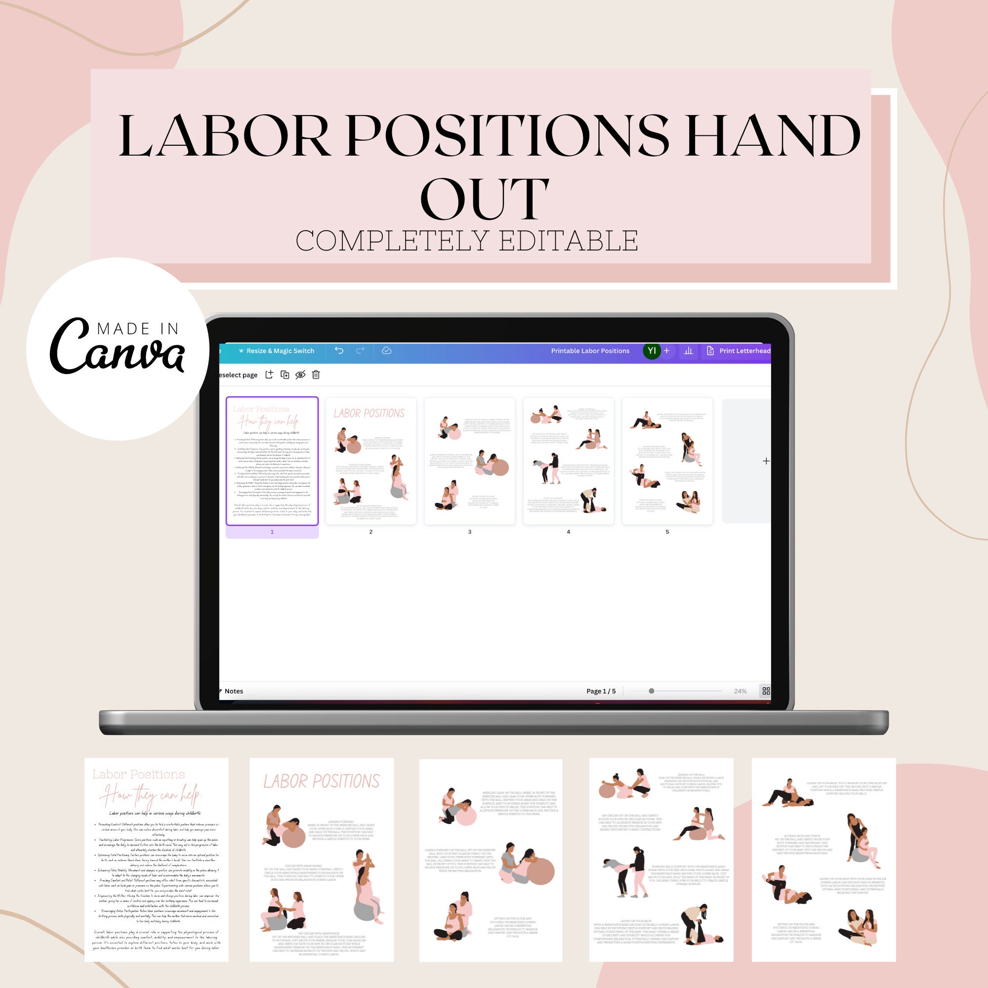 Labor & Birth Positions Guide: Editable Template for Doula Support and ...