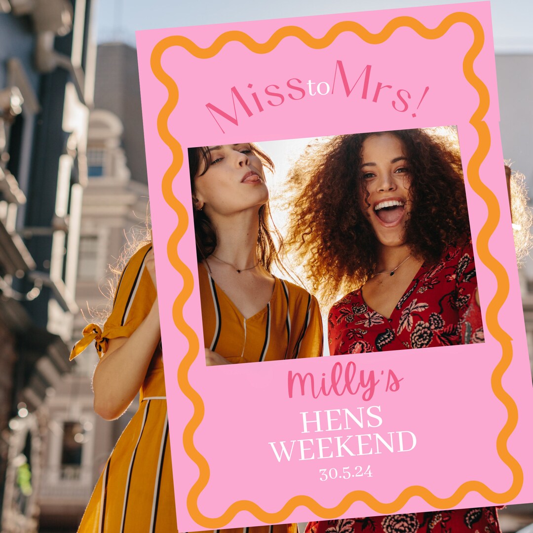 Swirl Bachelorette Party Selfie Photo Sign - Pink & Orange Hens Digital ...