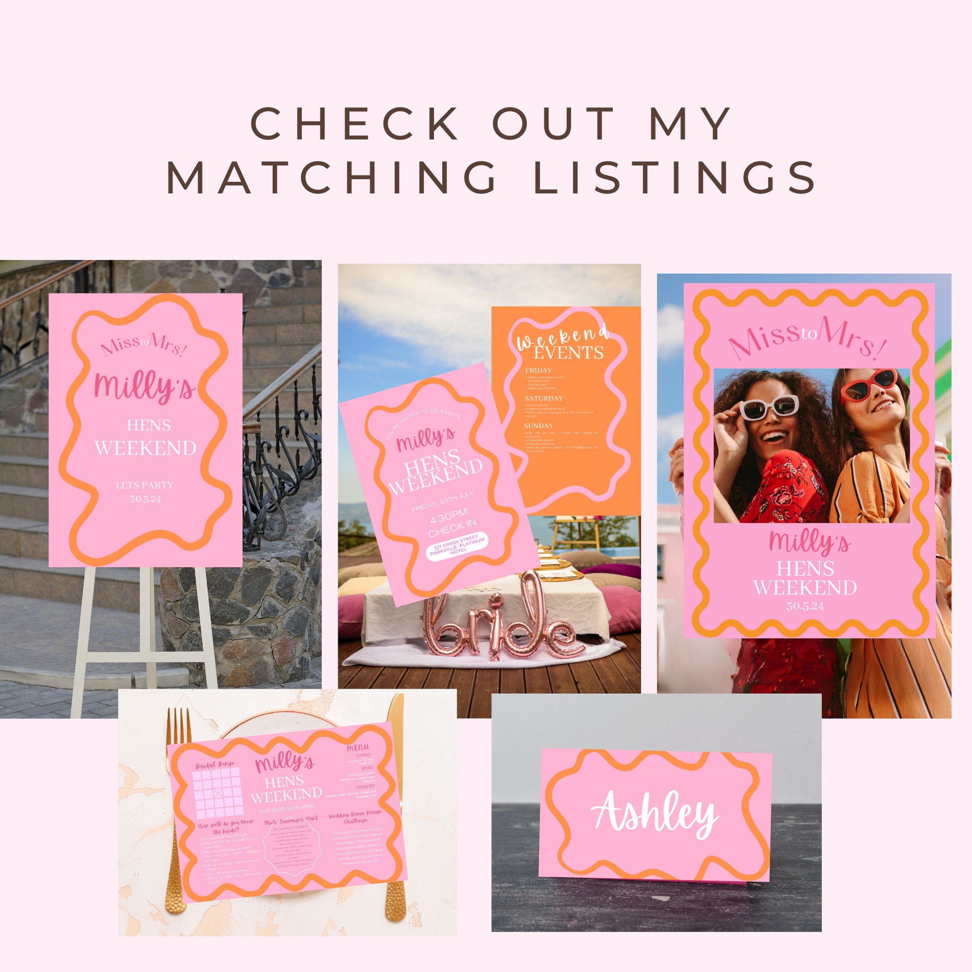 Swirl Bachelorette Party Selfie Photo Sign - Pink & Orange Hens Digital ...