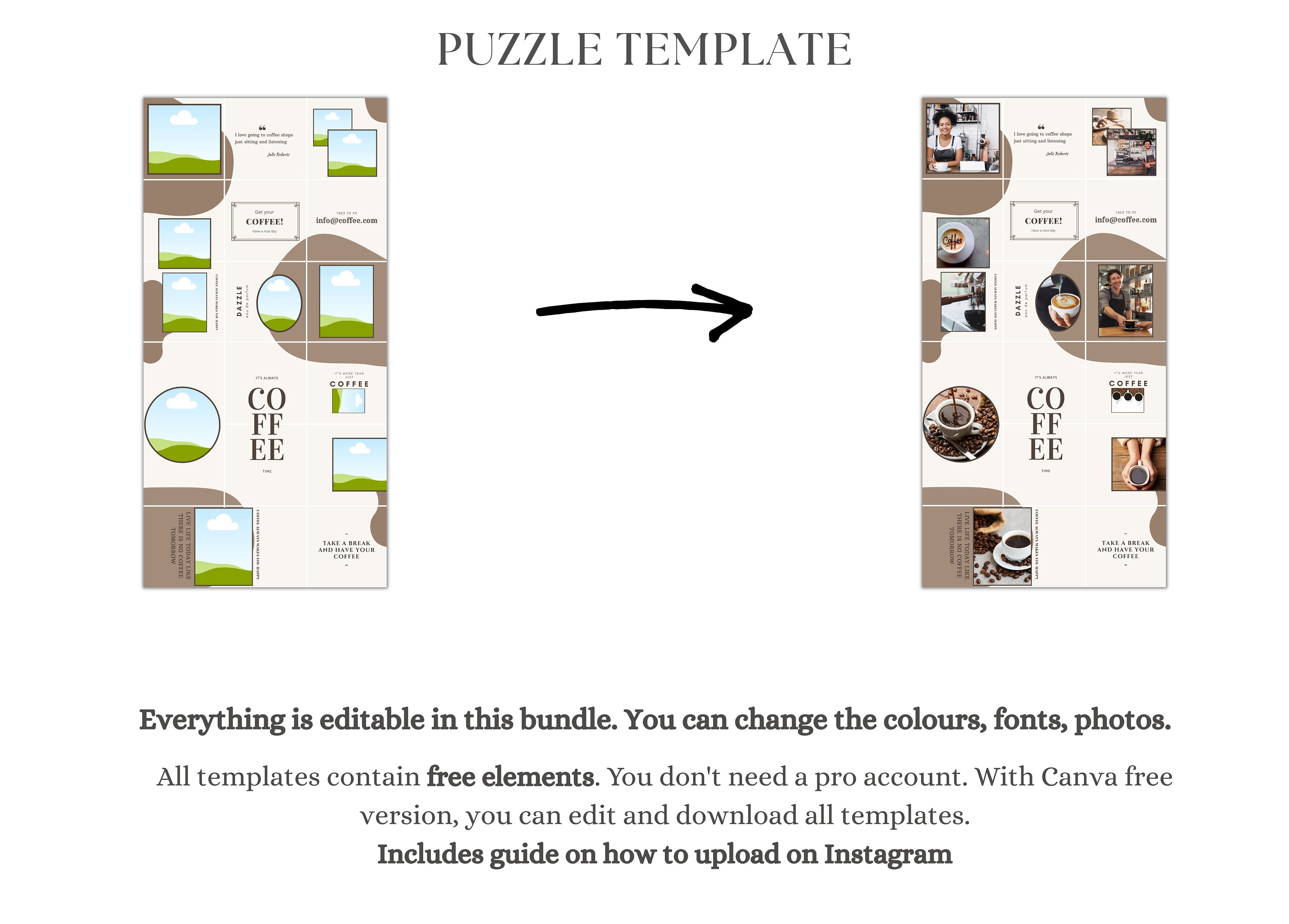Coffee Shop Instagram Puzzle, Canva Instagram Puzzle Feed Template, Ig ...