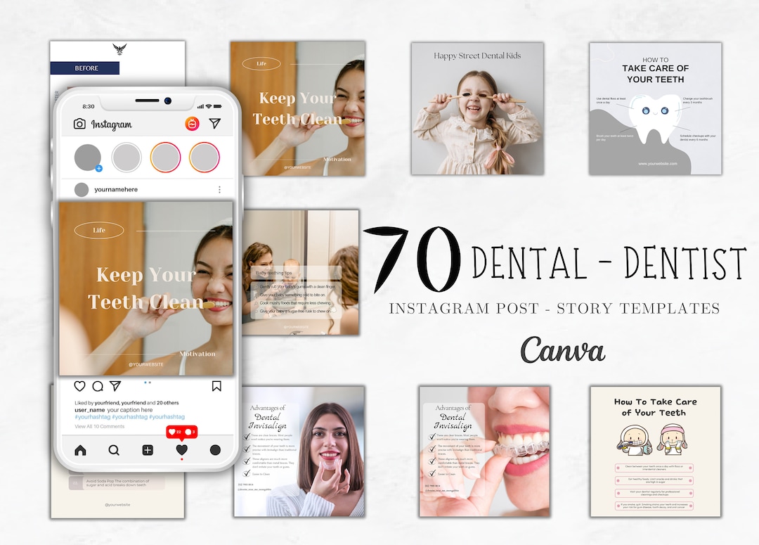 70 Instagram Post Templates for Dentists Dental Template Instagram ...