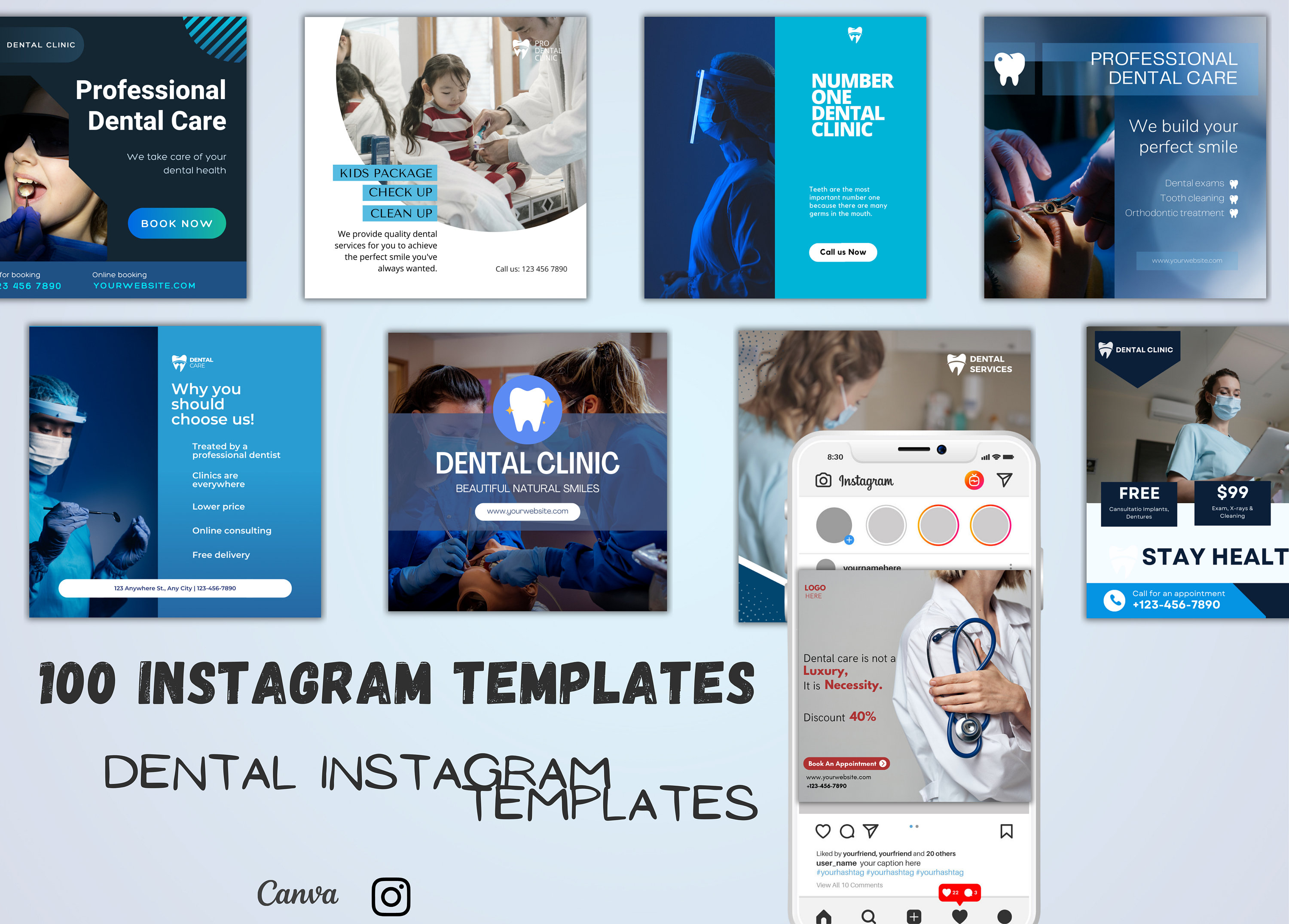 100 Instagram Post Templates for Dentists Dental Practice Instagram ...