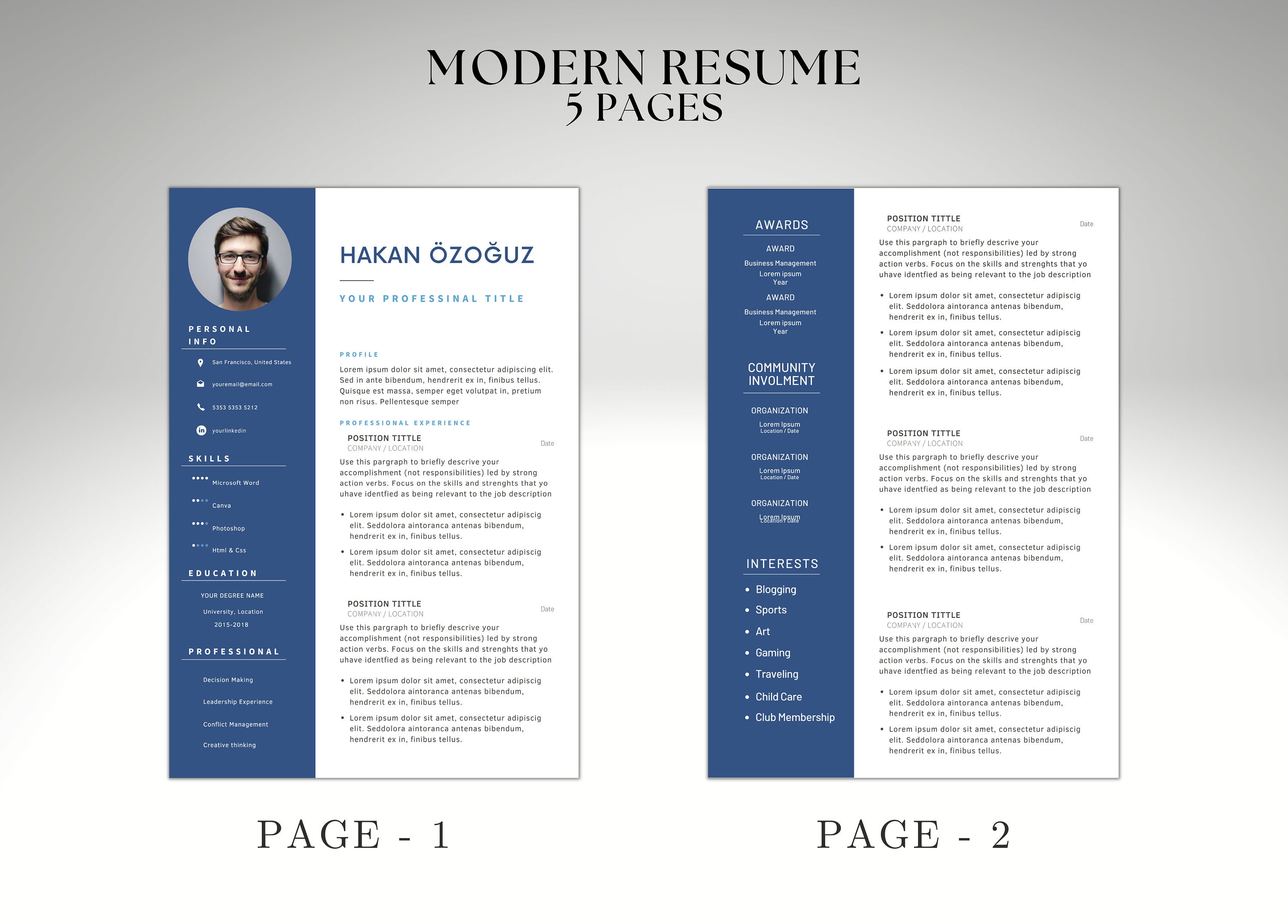 Resume Template, Professional Modern 5 Page Resume Template for Word ...