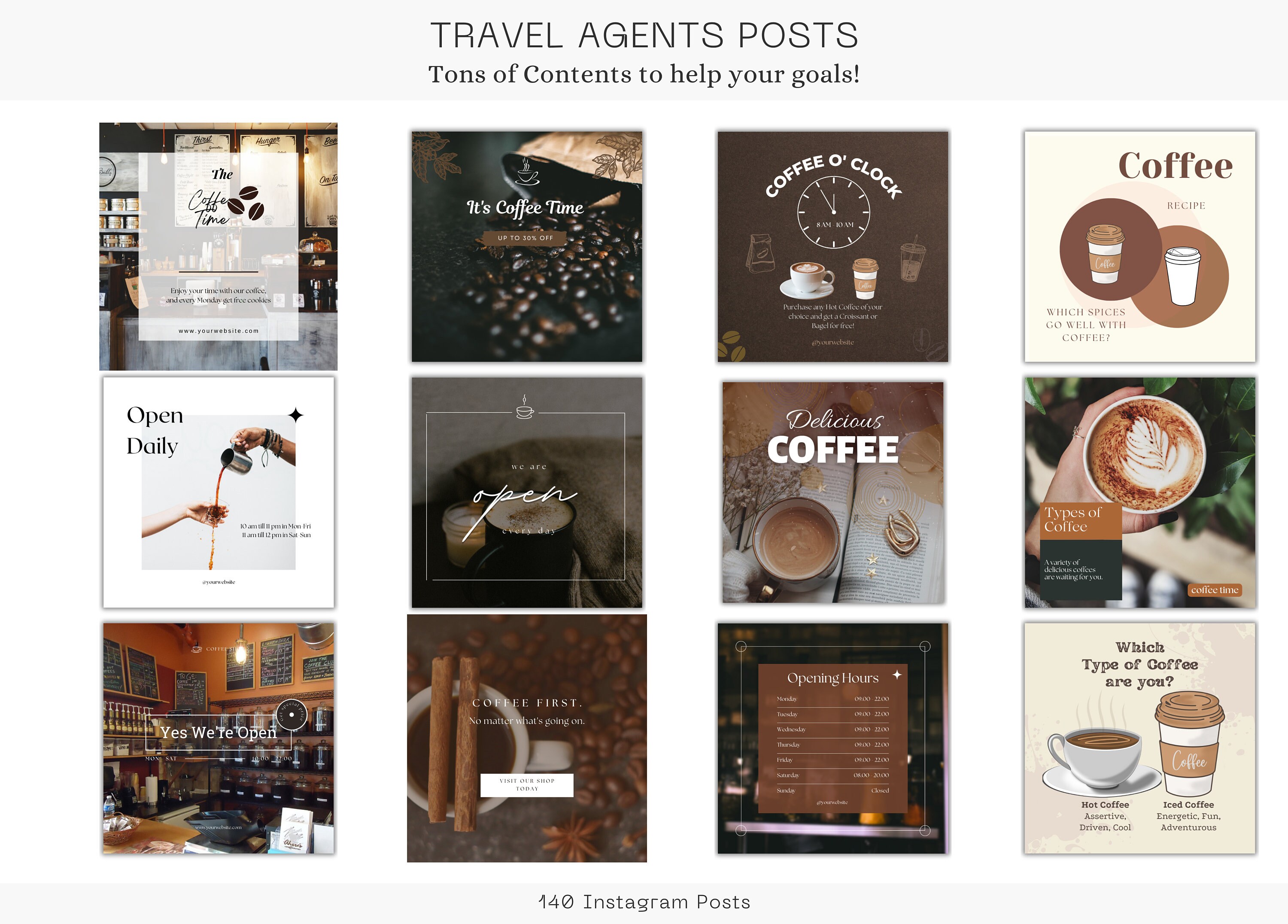 160 Coffee Instagram Posts Café Business Social Media Template Ready to ...