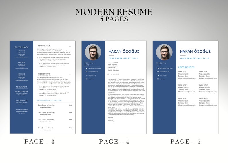 Resume Template, Professional Modern 5 Page Resume Template for Word ...