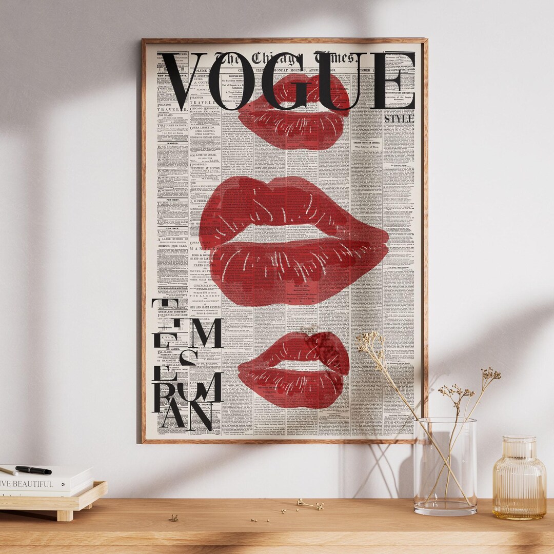 Vogue Magazine Poster, 70s Wall Print, Red Wall Art, Newspaper Poster ...