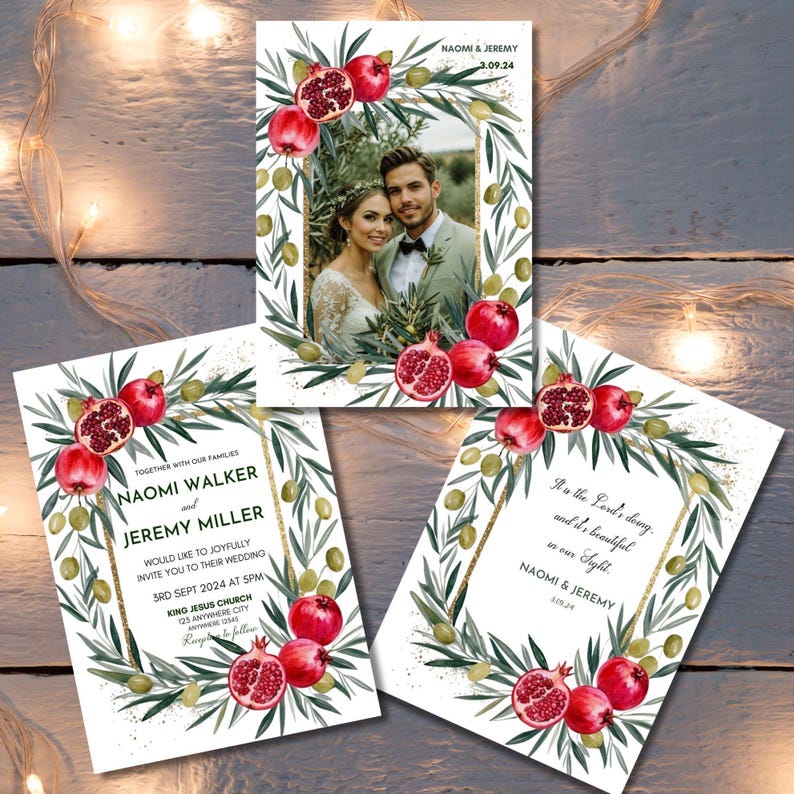 Christian Wedding Invitation Template,bible Verse Wedding Invitation,olive Wedding, Pomegranate ...