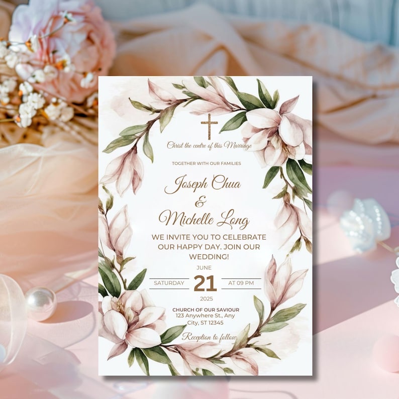 Christian Wedding Invitation Template,catholic Wedding,bible Verse ...