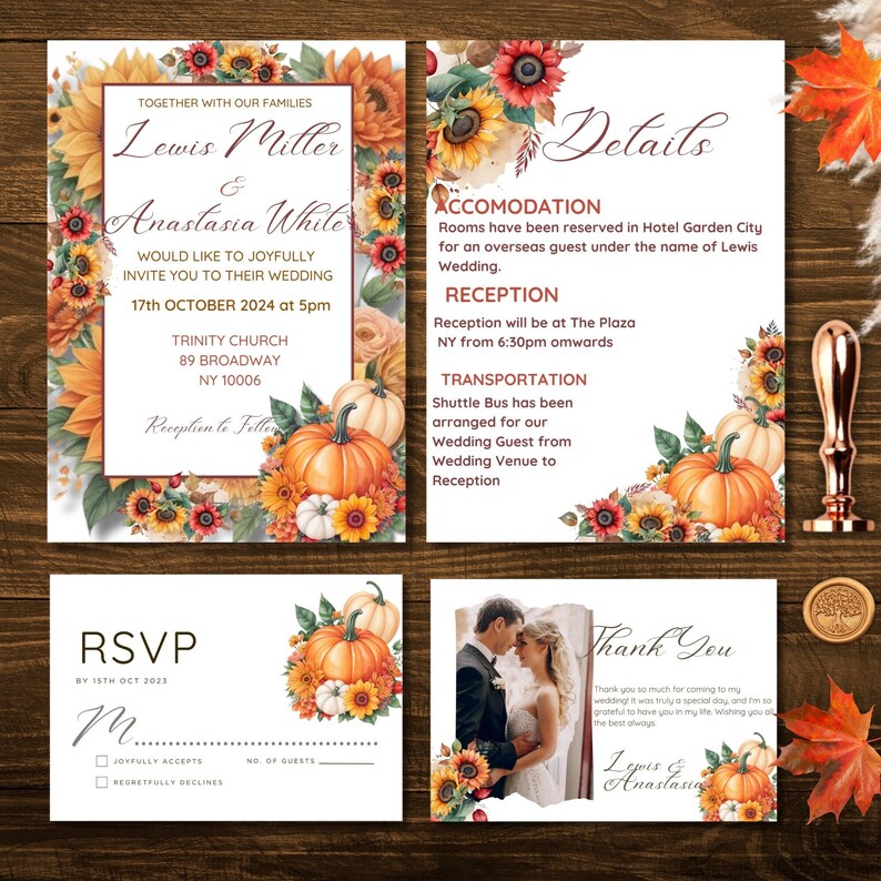 Fall Wedding Invitations,pumpkin Wedding Invitation,autumn Wedding ...