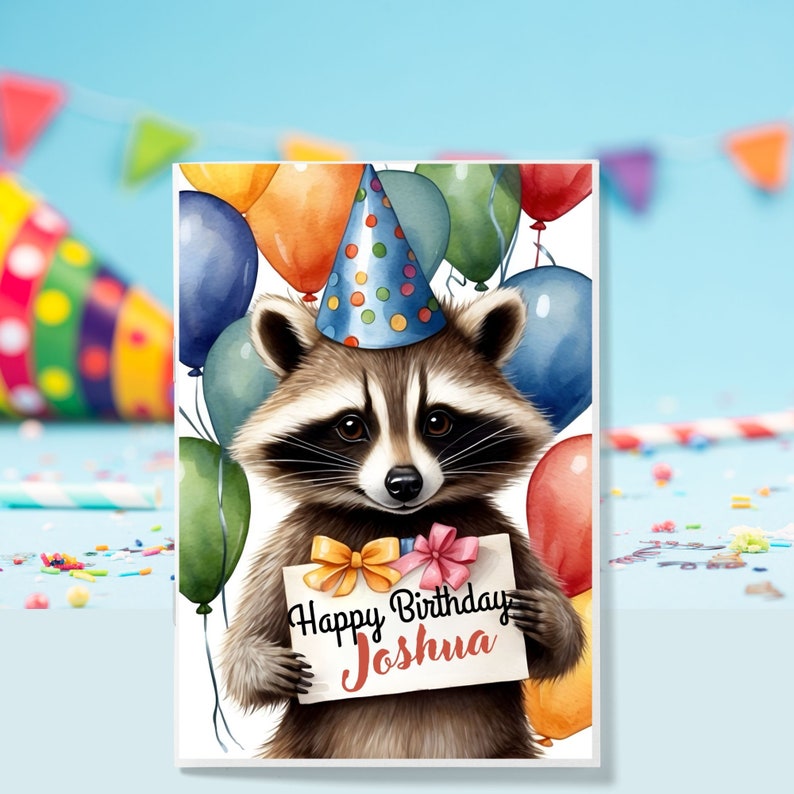 Printable Raccoon Birthday Card,cute Animals Birthday Card, Digital ...