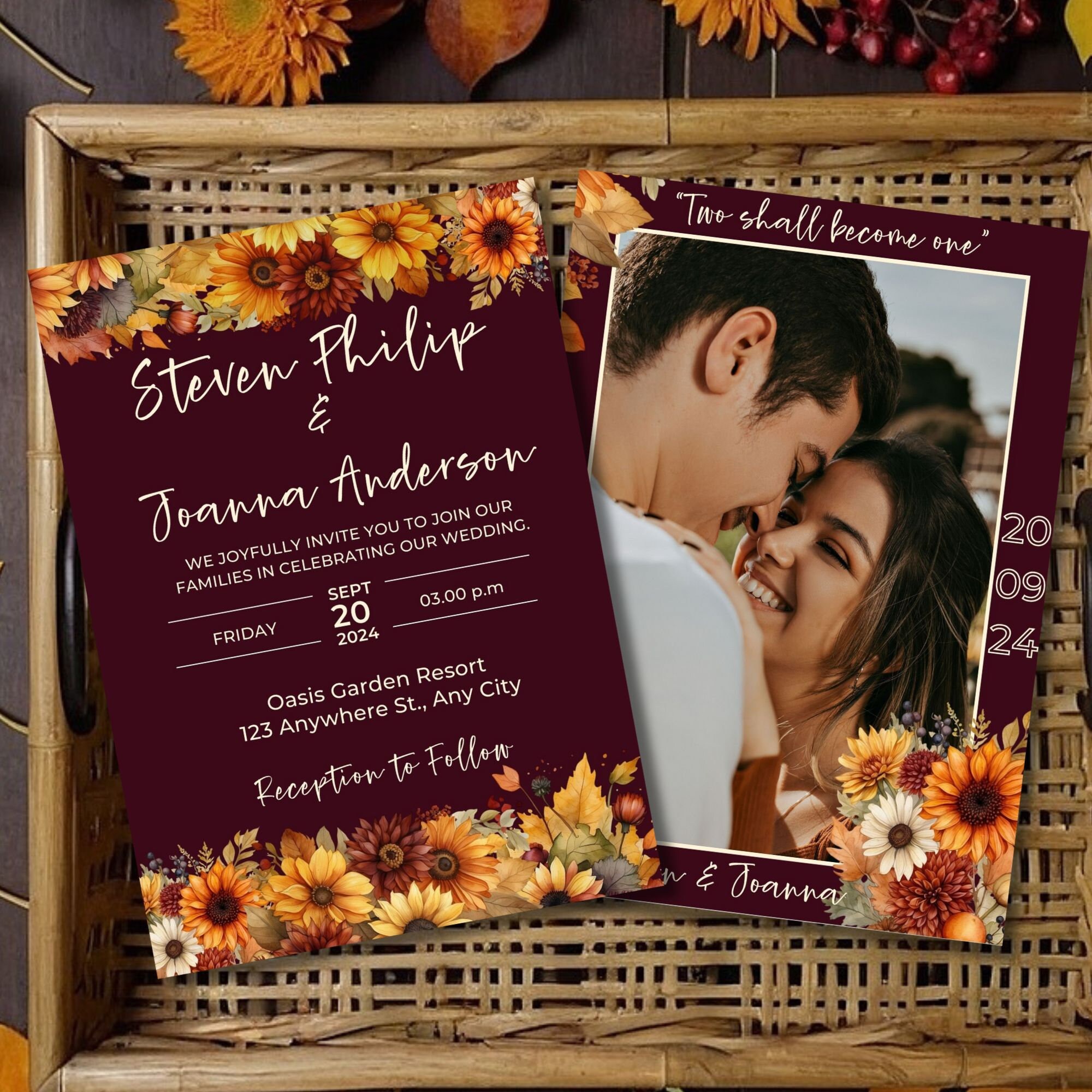 Rustic Fall Wedding Invitation Autumn Wedding Invitation Template Set ...