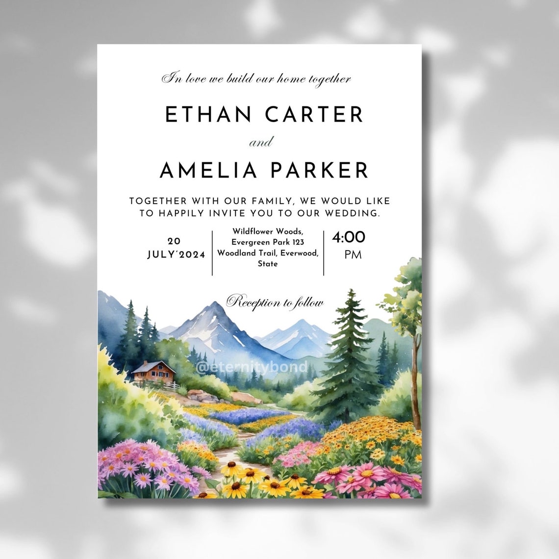Mountain Wedding Invitation,mountain Summer Wildflowers Wedding ...