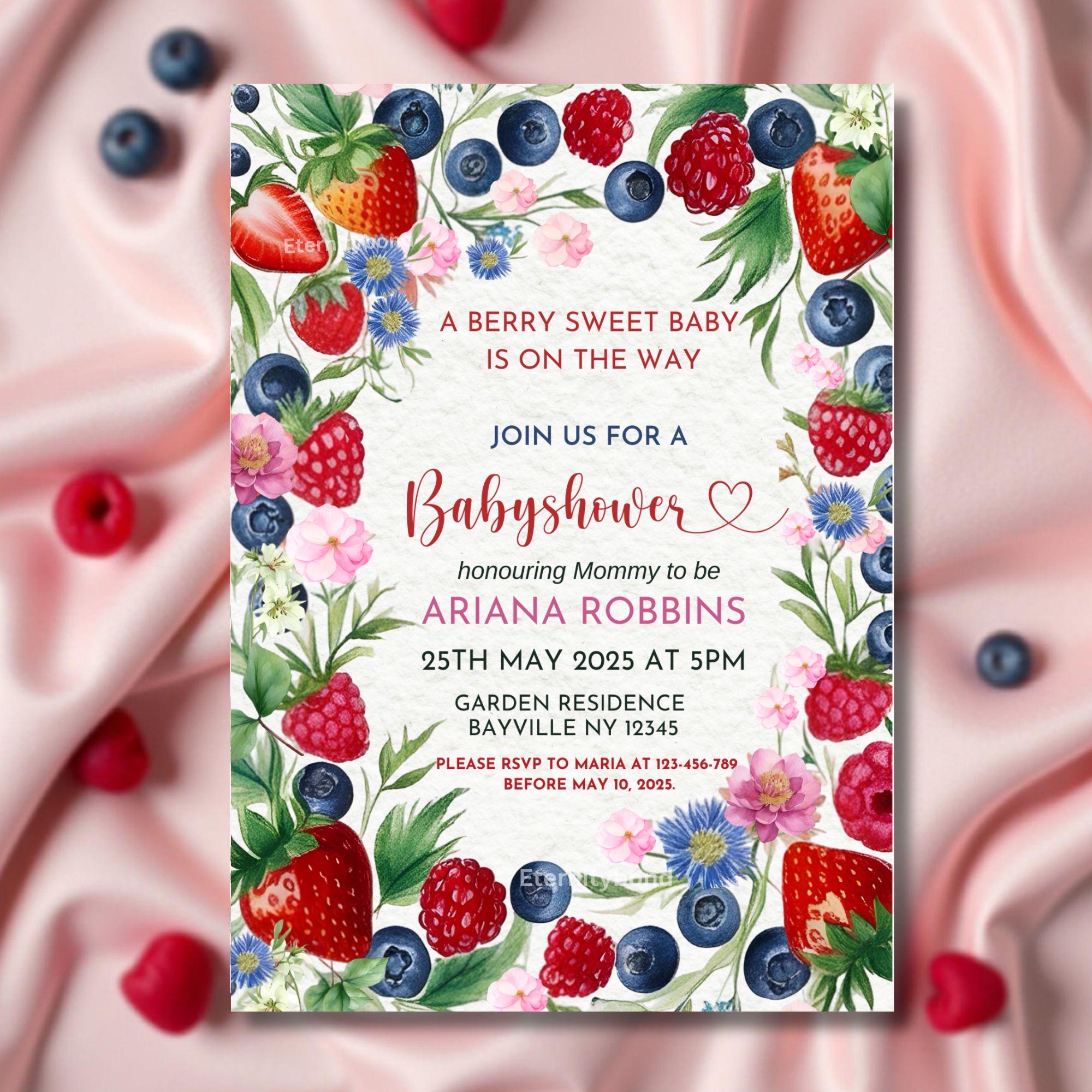 Berry Baby Shower Invitation, Editable Canva Template (digital Download ...
