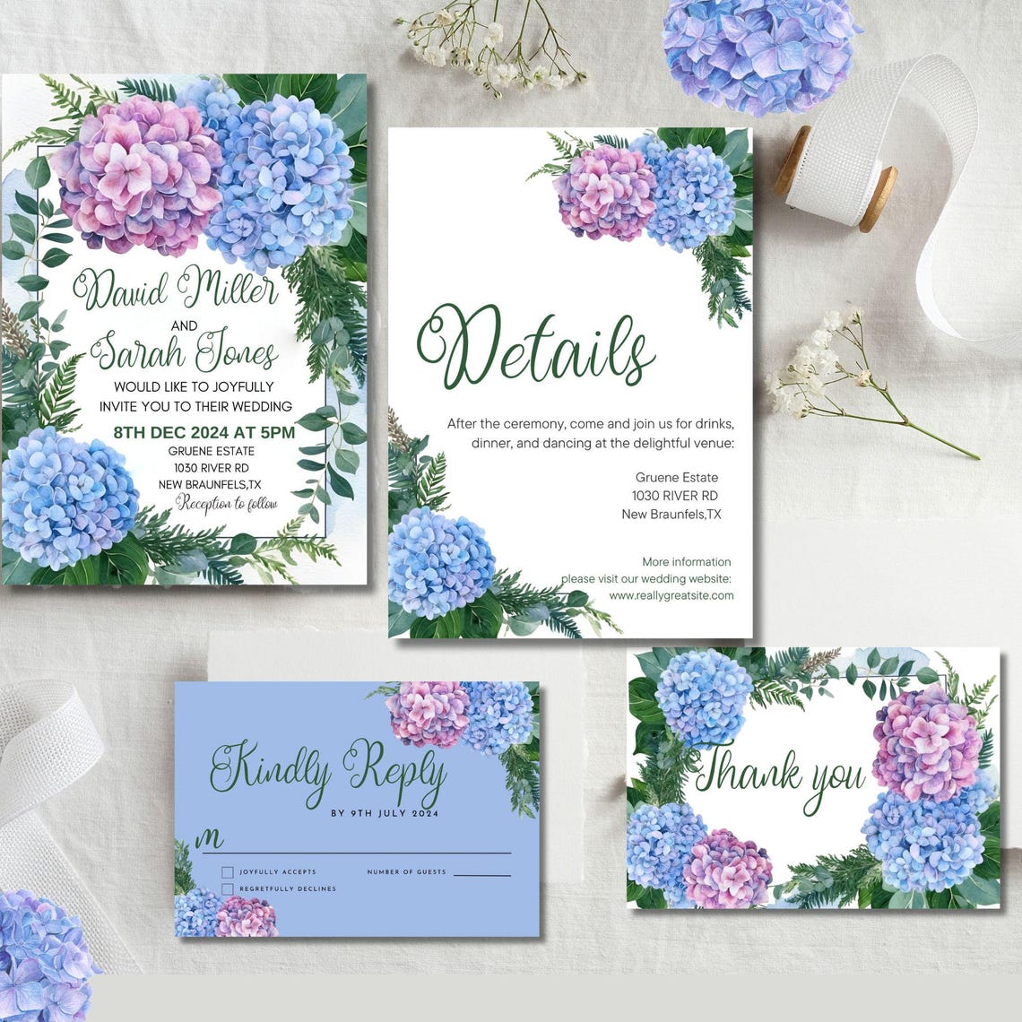 Hydrangea Wedding Invitation,romantic Wedding Invitation,blue Hydrangea ...