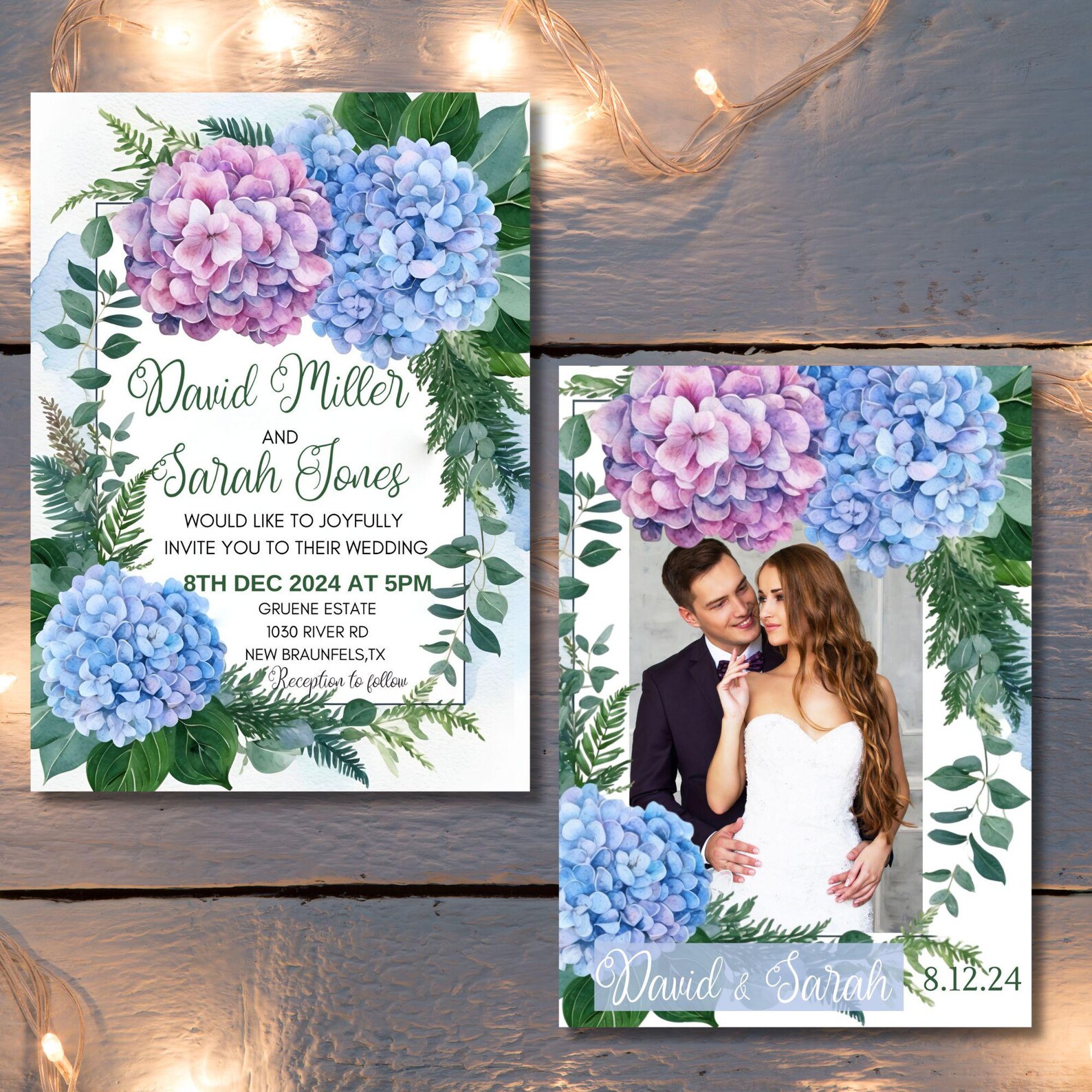 Hydrangea Wedding Invitation,romantic Wedding Invitation,blue Hydrangea ...