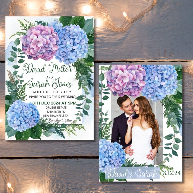 Hydrangea Wedding Invitation,romantic Wedding Invitation,blue Hydrangea ...