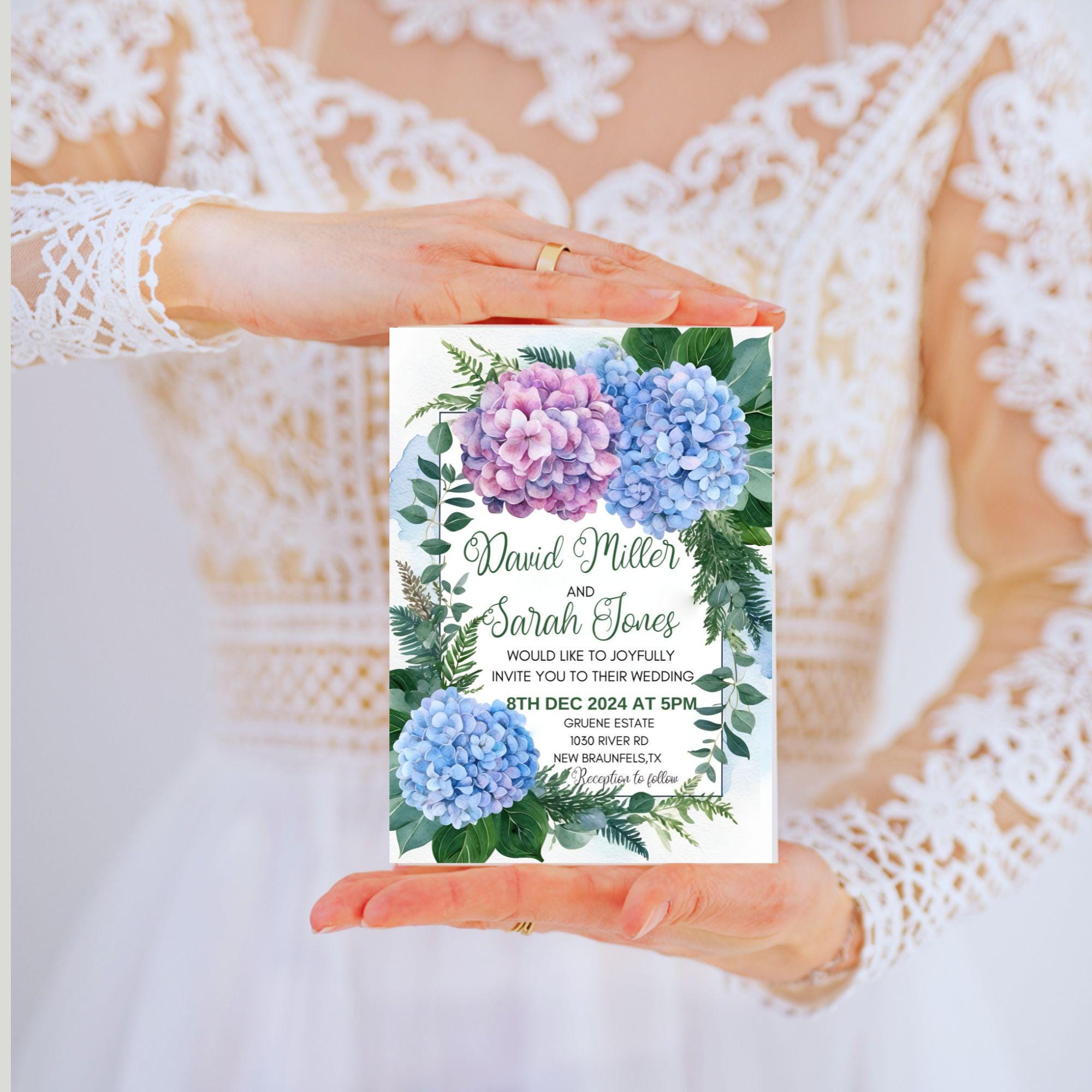Hydrangea Wedding Invitation,romantic Wedding Invitation,blue Hydrangea ...