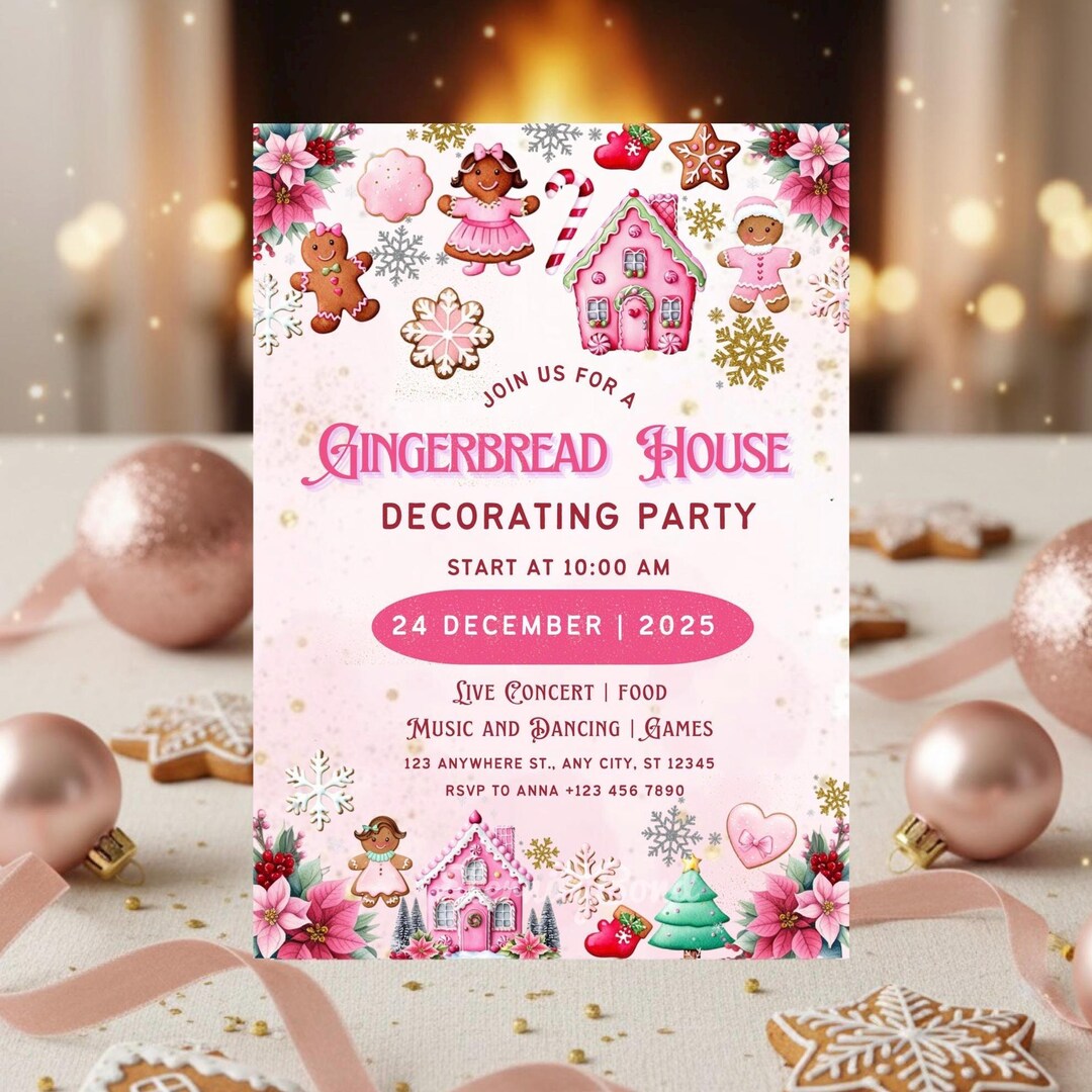 Gingerbread Decorating Party Invitation | Pink Christmas Cookie Invite ...