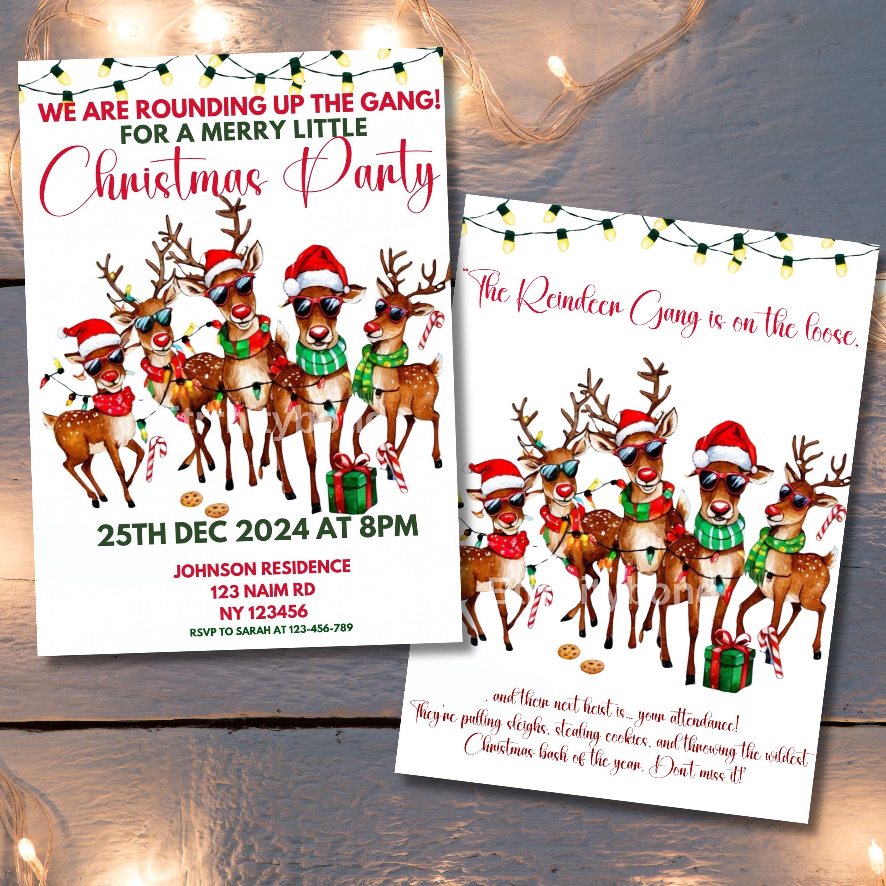 Rustic Reindeer Christmas Party Invitation: Editable Holiday Gathering ...