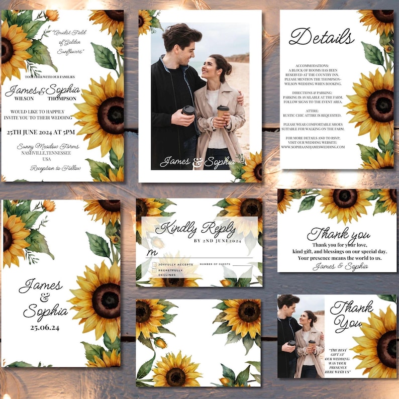 Rustic Sunflower Wedding Invitation,sunflower Wedding Invitation Set ...