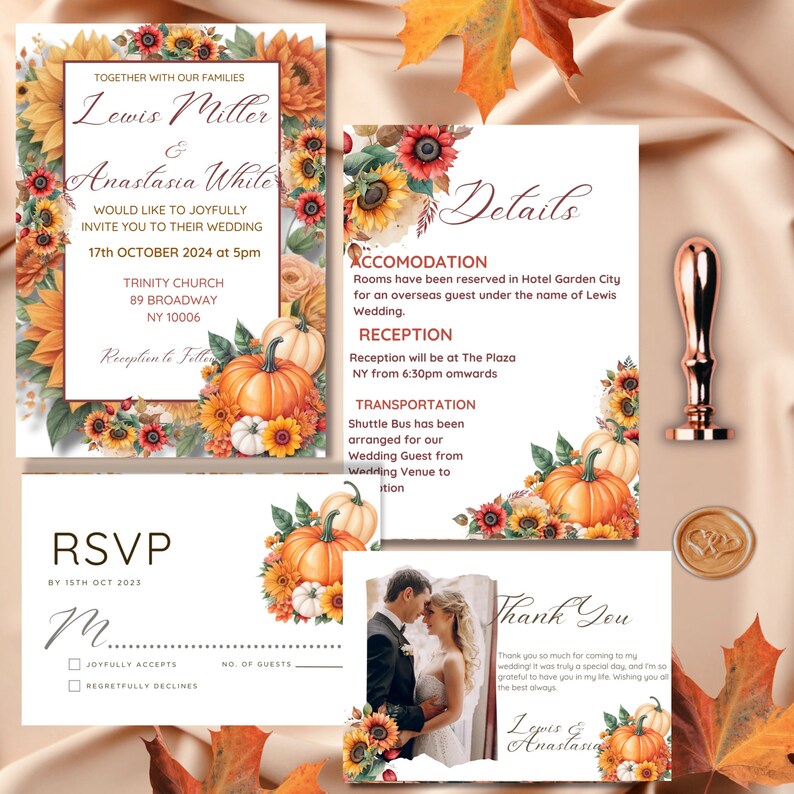 Fall Wedding Invitations,pumpkin Wedding Invitation,autumn Wedding ...