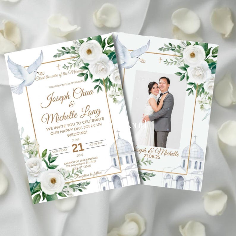 Christian Wedding Invitation Template: Floral Dove Design (digital ...