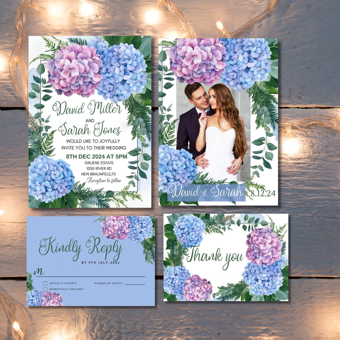Hydrangea Wedding Invitation,romantic Wedding Invitation,blue Hydrangea ...