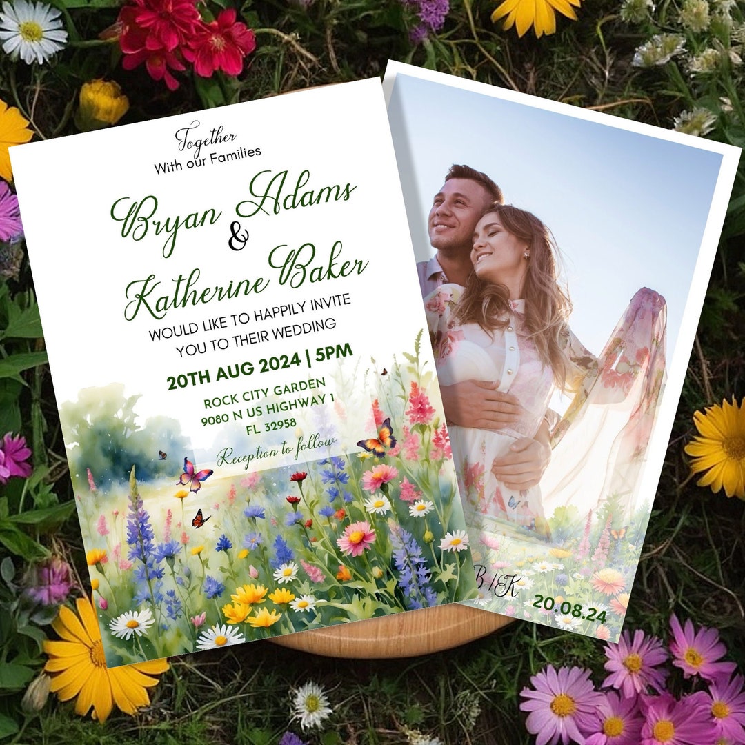 Colourful Floral Wedding Invitation,garden Flowers Wedding,wildflower ...