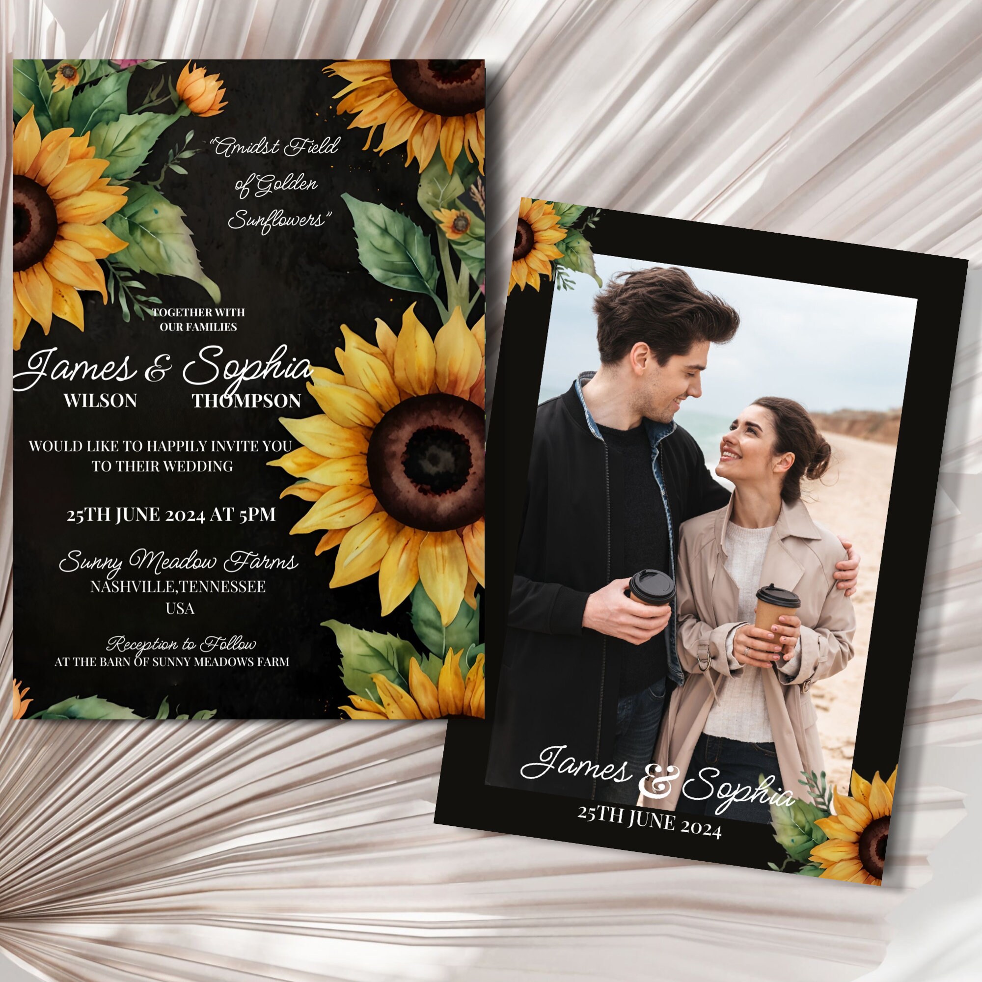 Rustic Sunflower Wedding Invitation: Dark Floral Design - Etsy