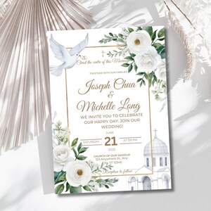 Christian Wedding Invitation Template: Floral Dove Design (digital ...