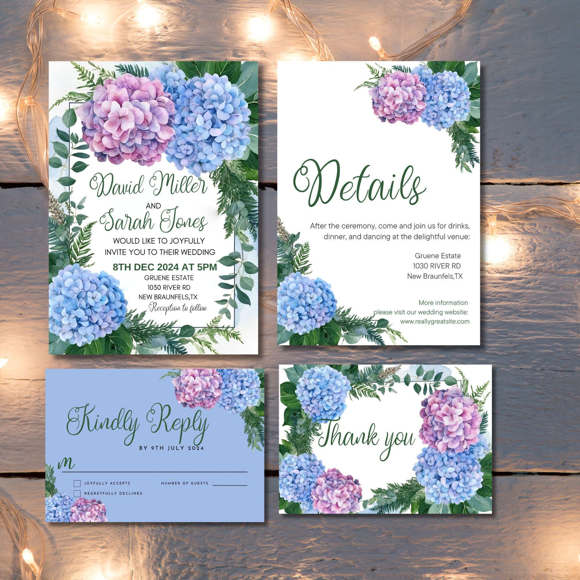 Hydrangea Wedding Invitation,romantic Wedding Invitation,blue Hydrangea ...