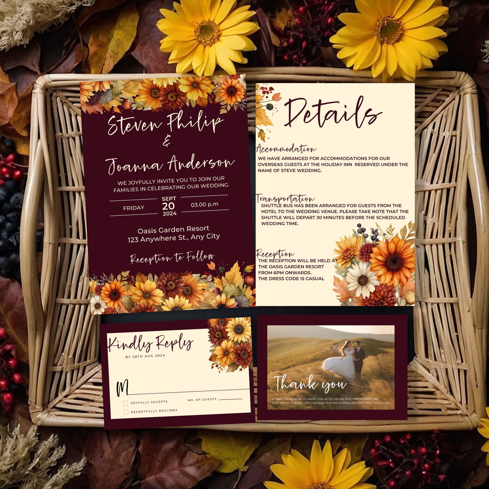 Rustic Fall Wedding Invitation Autumn Wedding Invitation Template Set ...