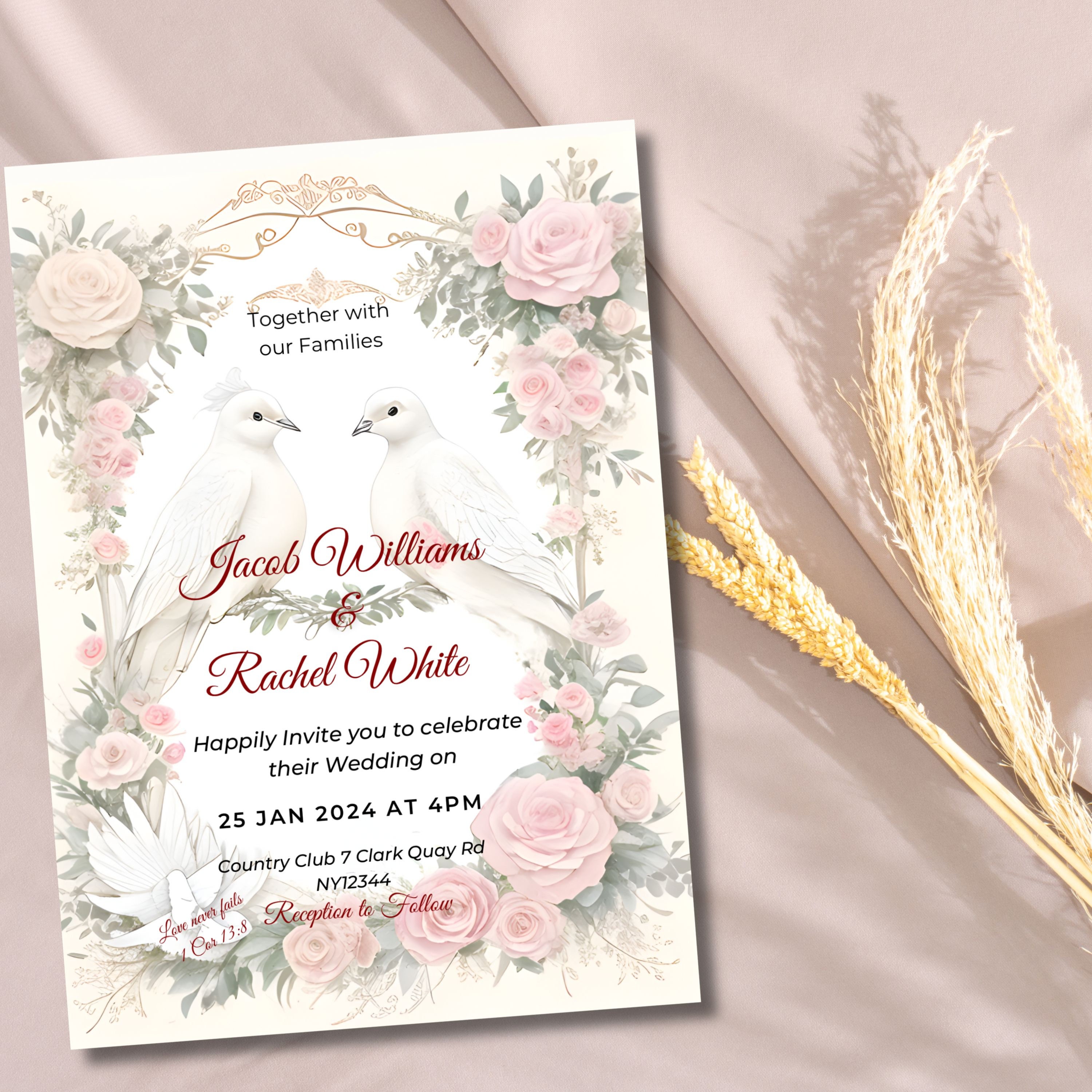 Doves Wedding Invitation Template,vintage Wedding Invitation Template ...