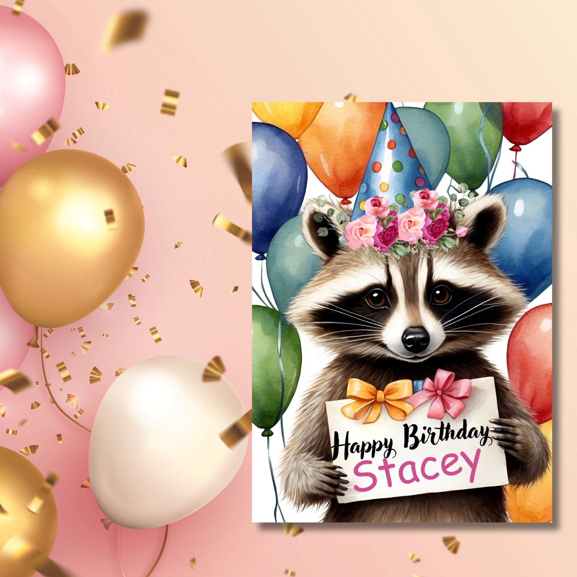 Printable Raccoon Birthday Card,cute Animals Birthday Card, Digital ...