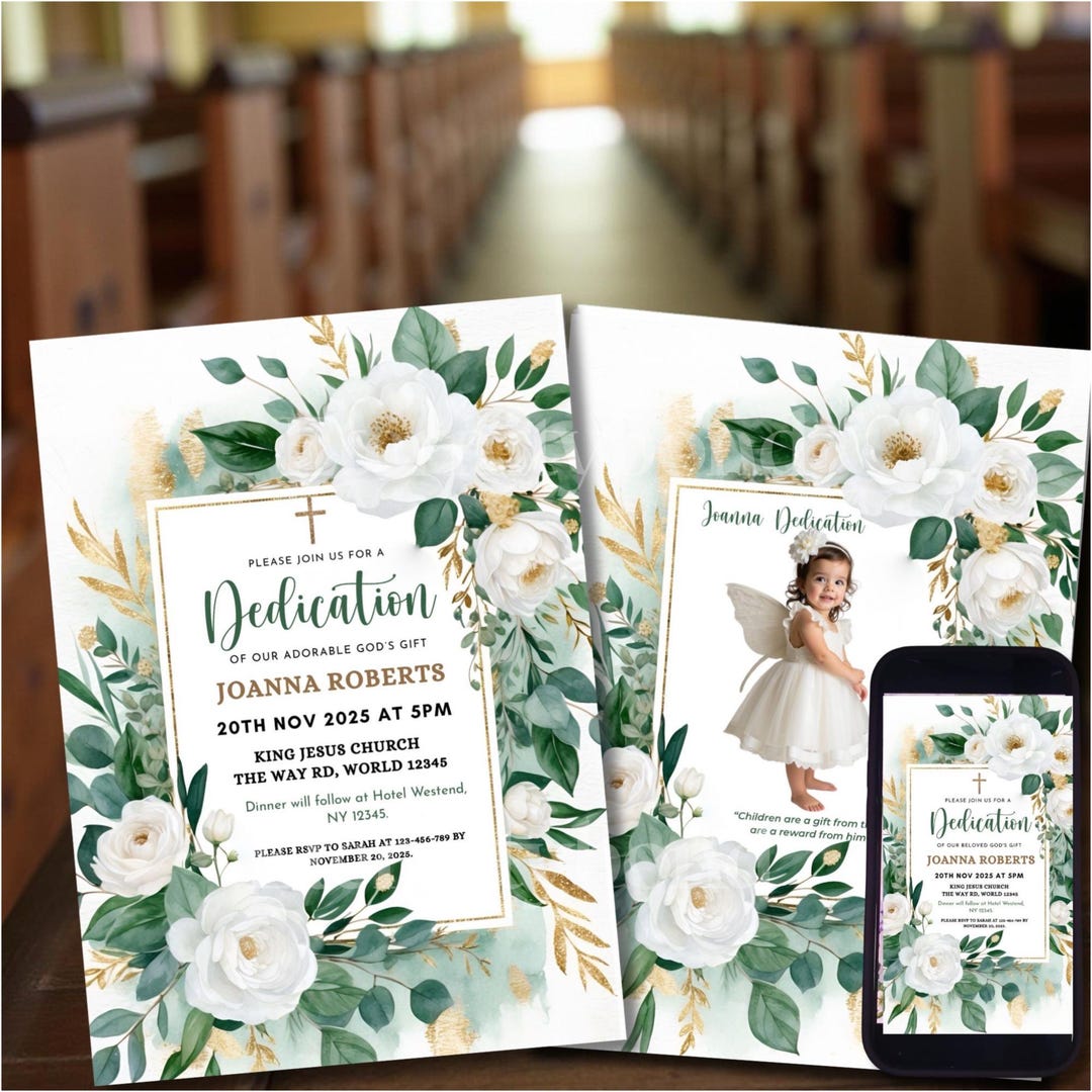 Floral Baby Dedication Invitation Template (digital Download) - Etsy
