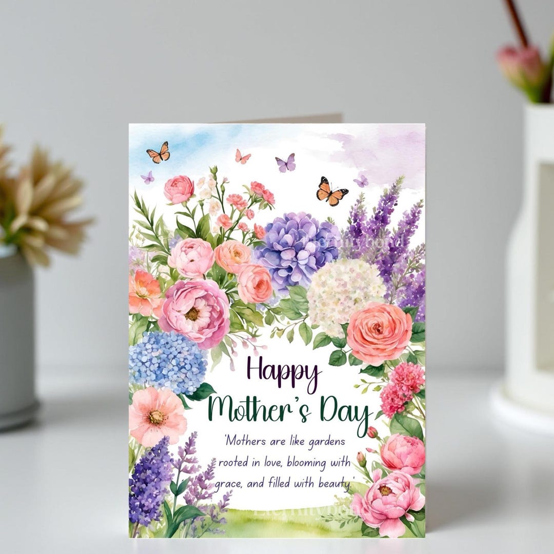 Floral Mother's Day Card, Garden Template, Customizable (digital ...