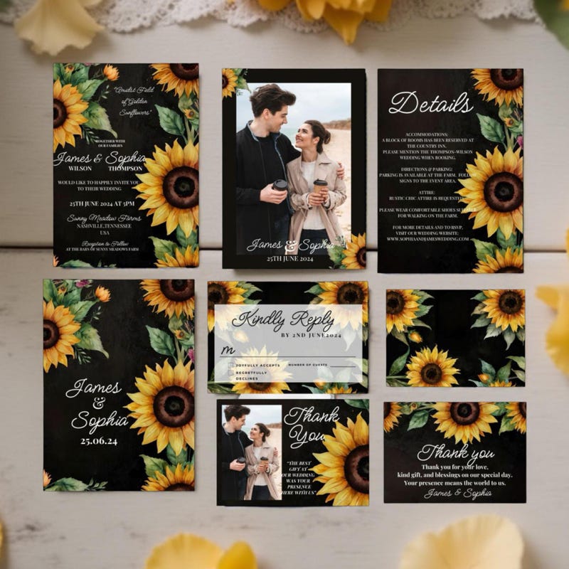 Rustic Sunflower Wedding Invitation - Etsy