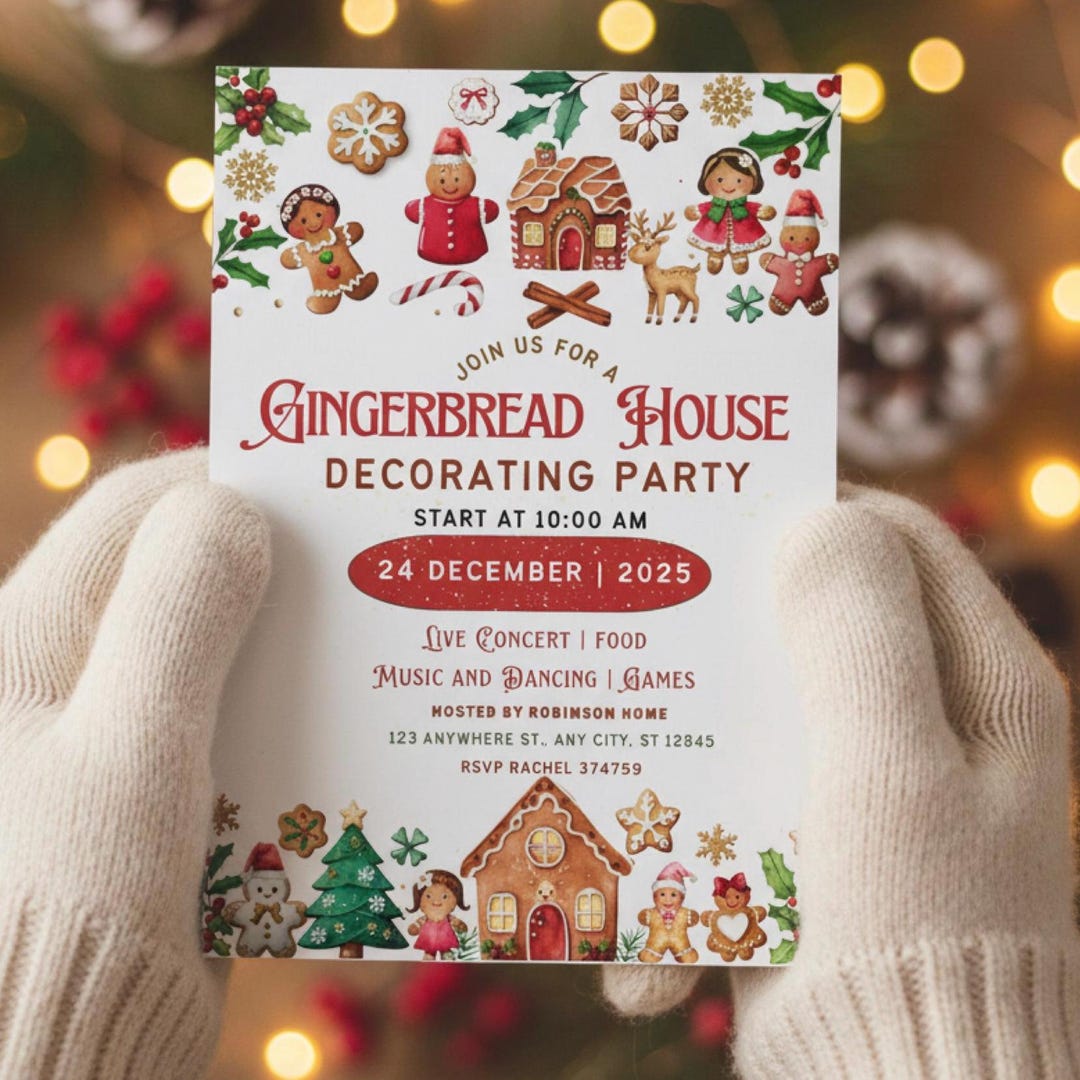 Gingerbread House Party Invitation | Christmas Cookie Decorating (PNG ...