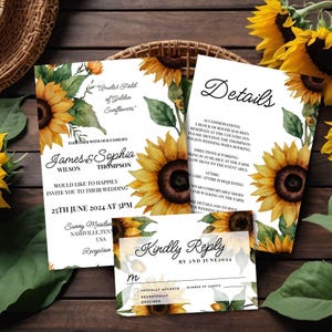 Rustic Sunflower Wedding Invitation,sunflower Wedding Invitation Set,sunflower Wedding Thank You ...