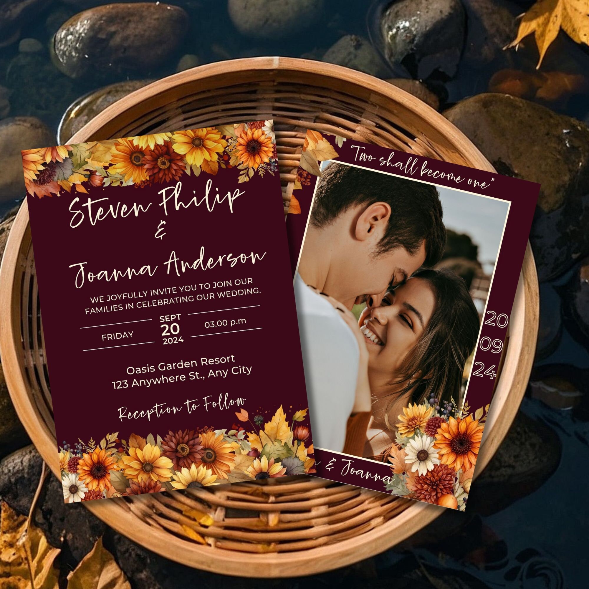 Rustic Fall Wedding Invitation Autumn Wedding Invitation Template Set ...