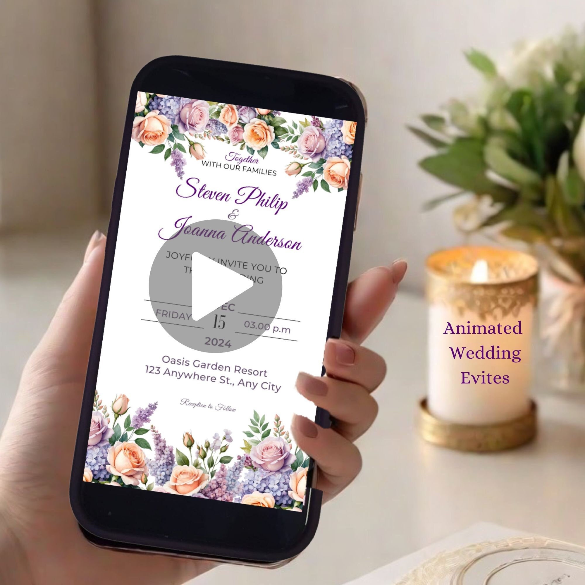 Animated Wedding Evites,purple Roses Wedding Evites,lilac Wedding ...