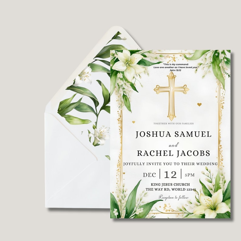 Christian Wedding Invitation Template: Floral Bible Verse (editable) - Etsy