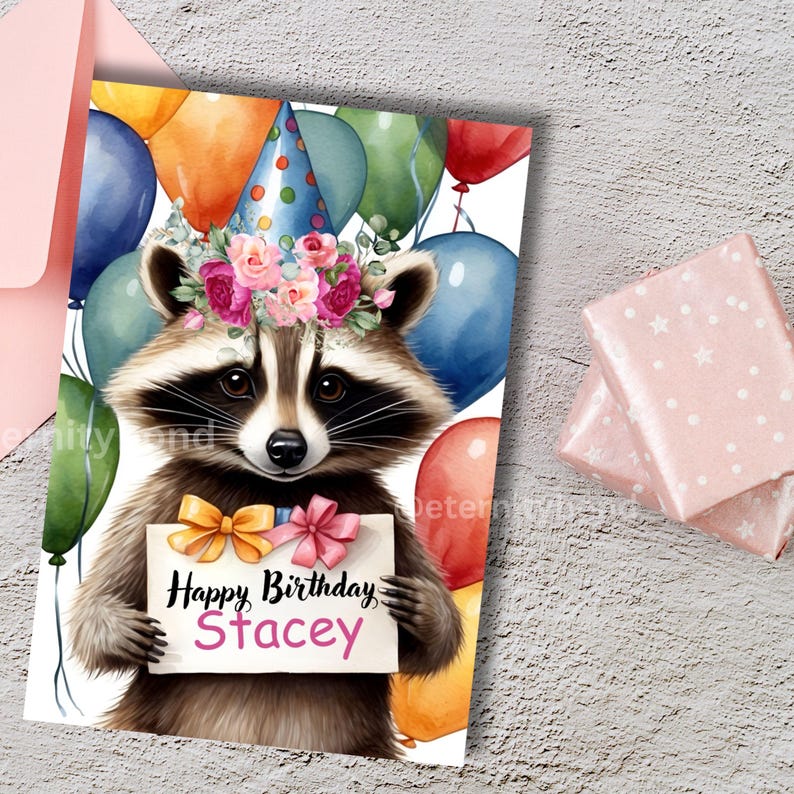Printable Raccoon Birthday Card,cute Animals Birthday Card, Digital ...