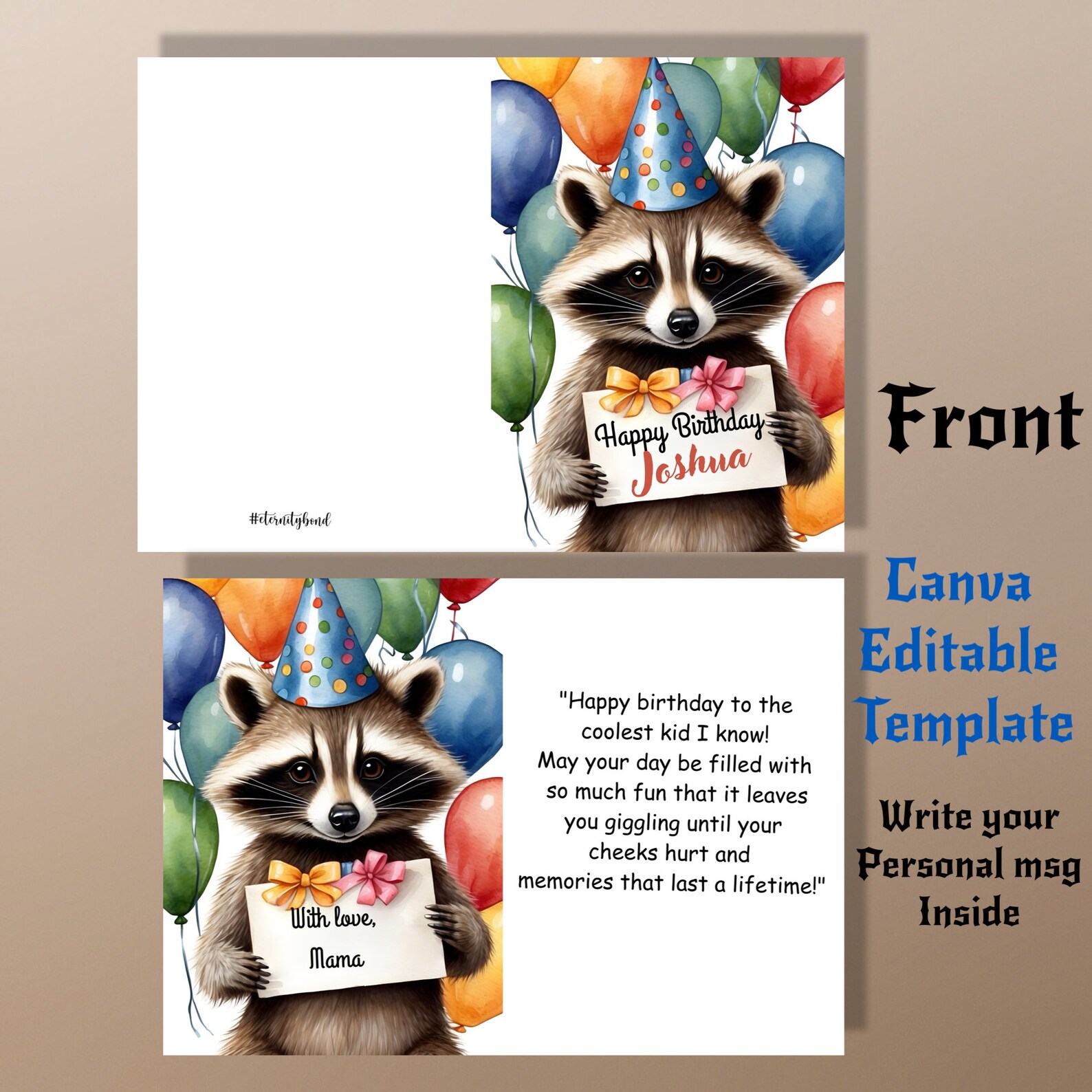 Printable Raccoon Birthday Card,cute Animals Birthday Card, Digital ...