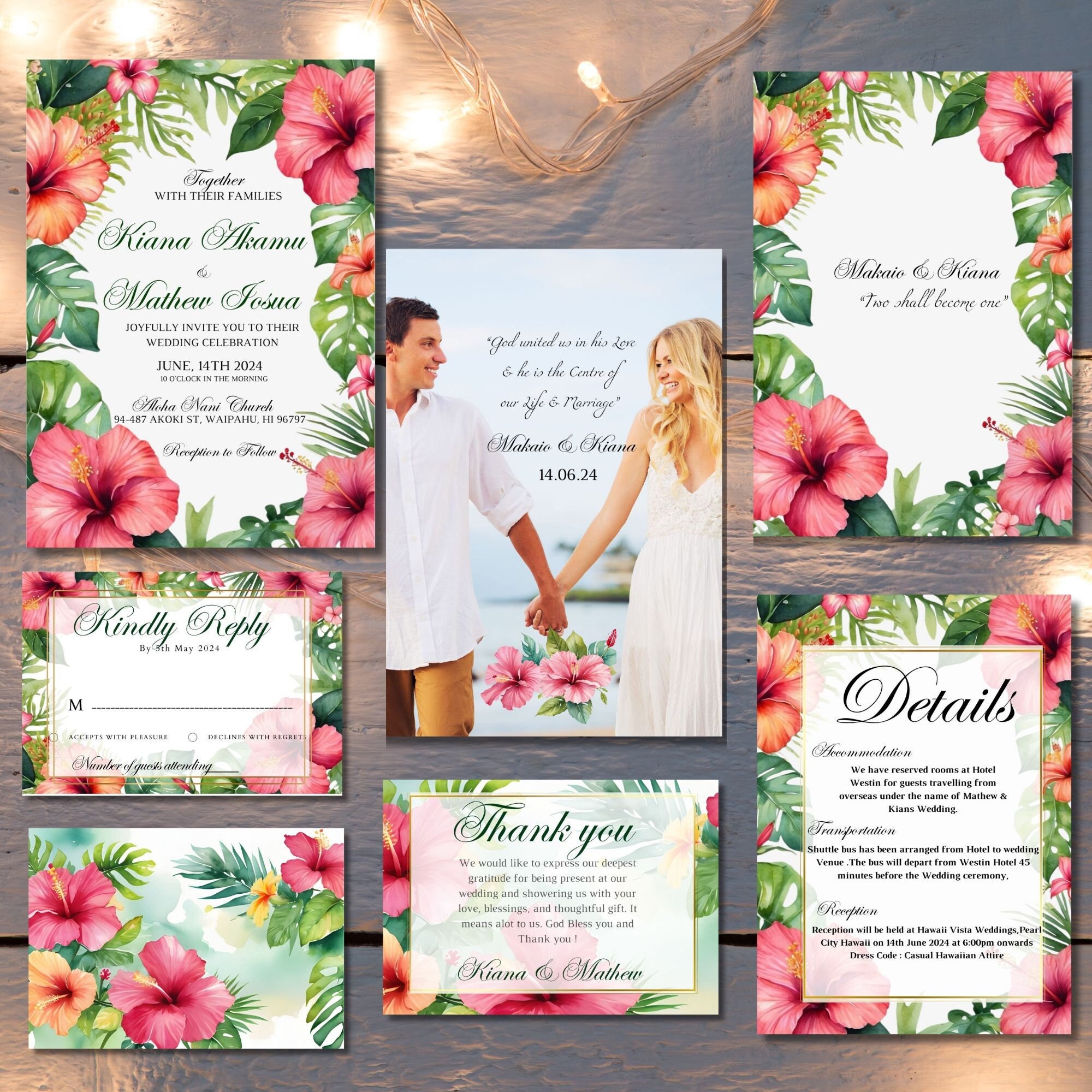 Hawaiian Beach Wedding Invitation Set,tropical Wedding Invitation ...